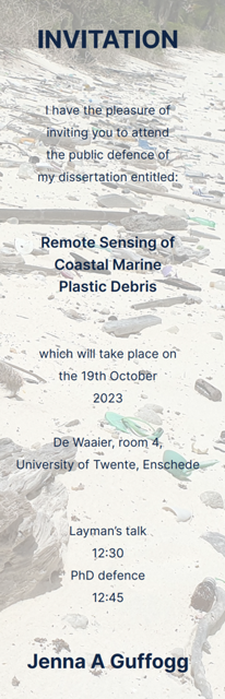 PhD Defence Jenna Guffogg | Remote Sensing of Coastal Marine Plastic Debris
