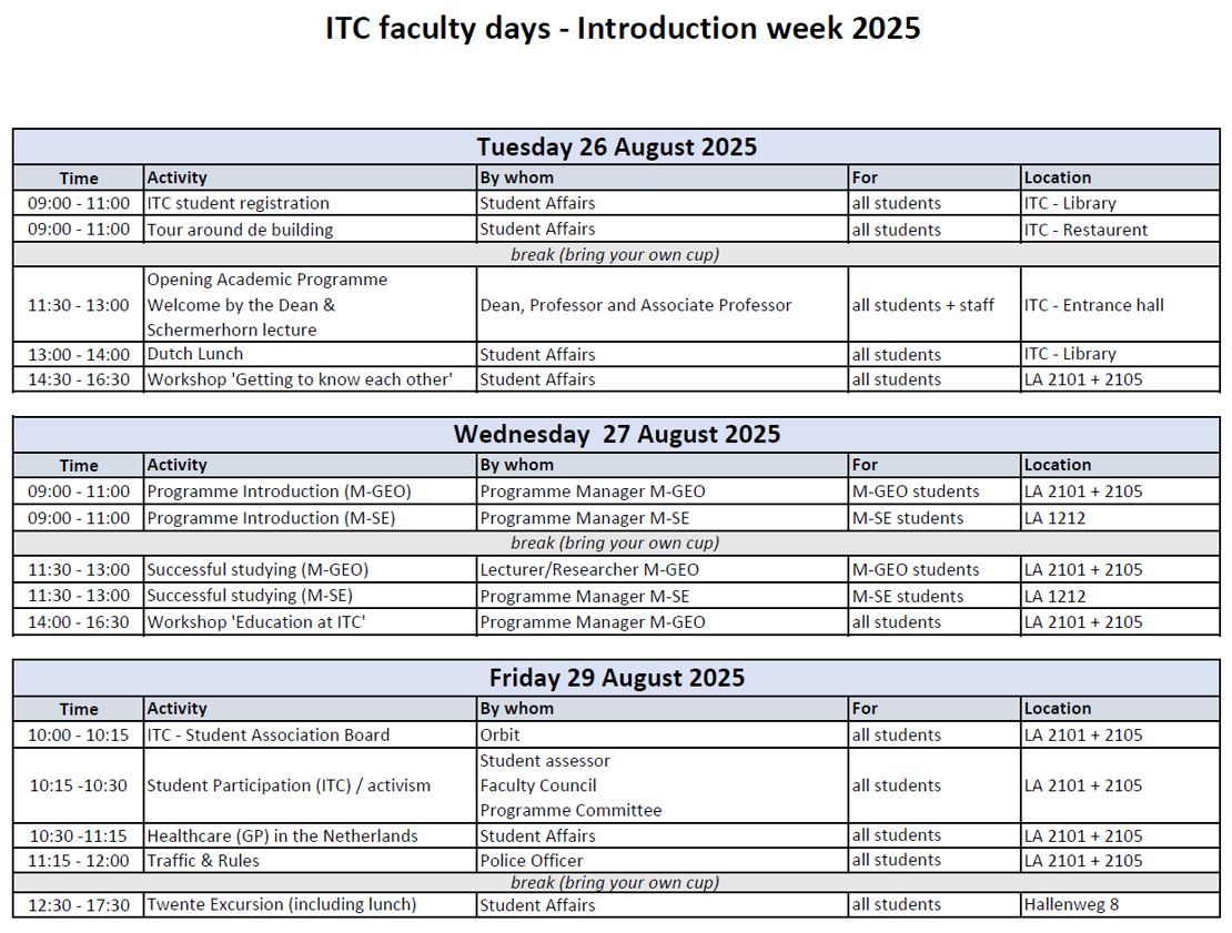 ITC introduction week | Upon arrival | Home ITC
